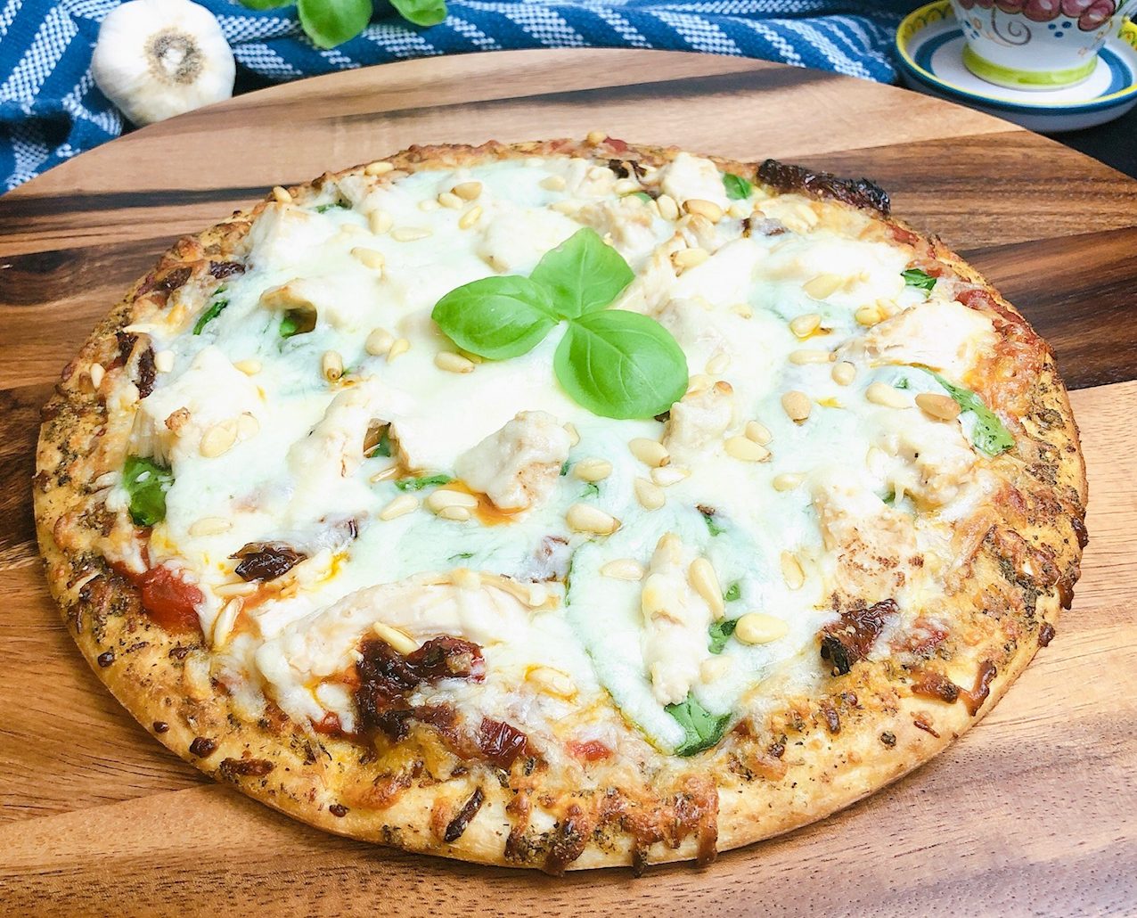 Chicken, Spinach, and Sun-dried Tomato Pizza - Heather Lucille's Kitchen
