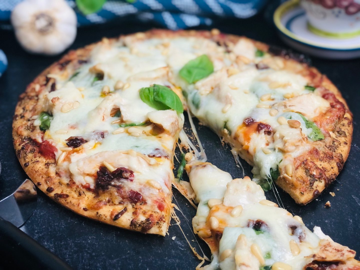 Chicken, Spinach, and Sun-dried Tomato Pizza - Heather Lucille's Kitchen